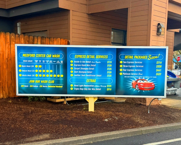 Medford Car Wash Menu Board – The Sign Dude